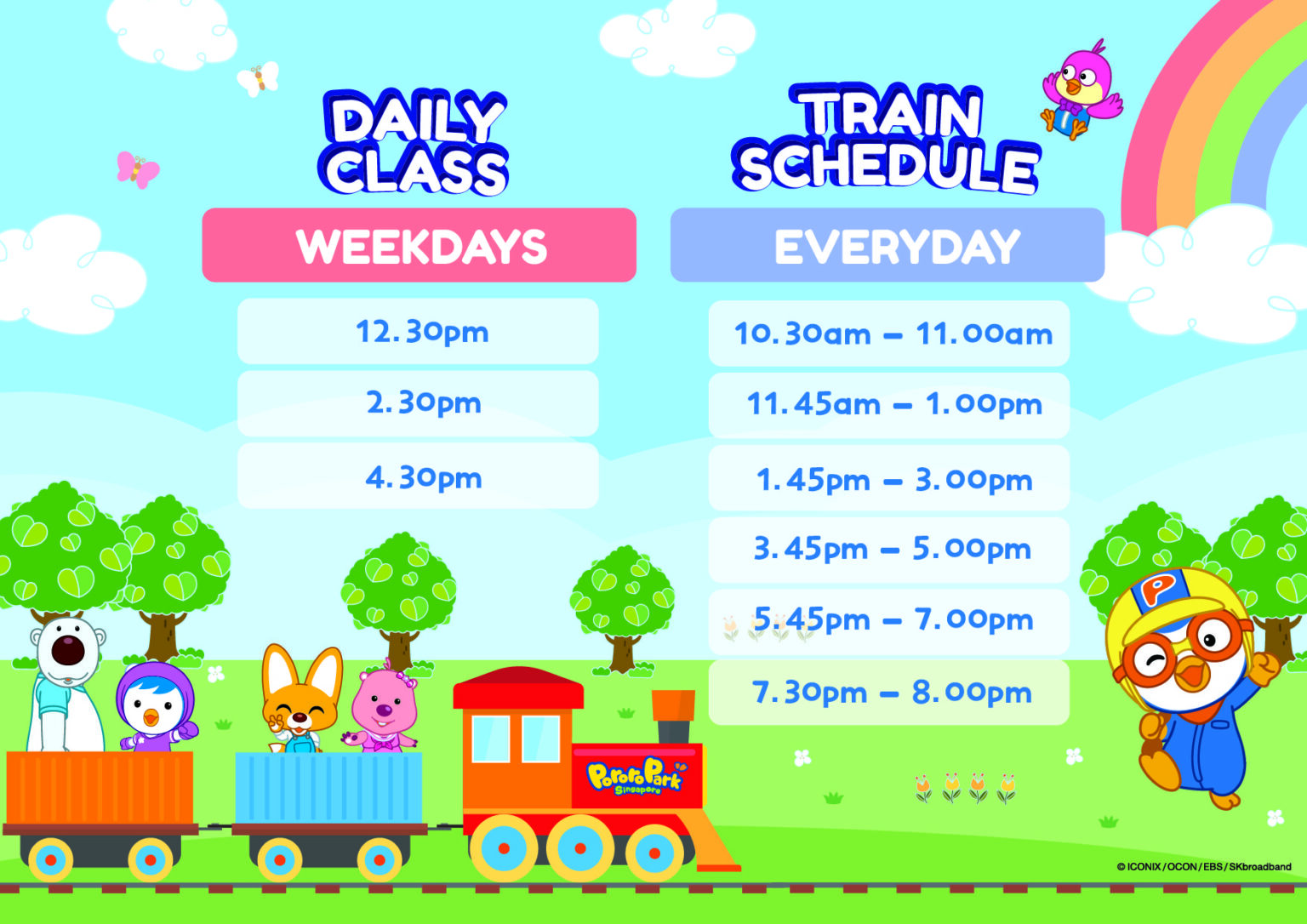 Pororo Park Singapore Schedules | Daily Play & Train Schedule